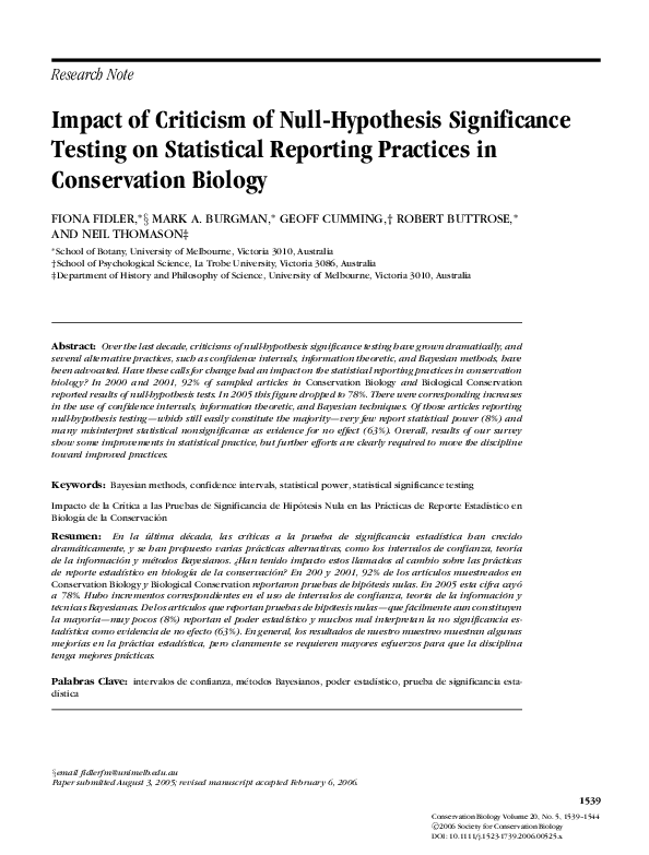 (PDF) Impact of Criticism of Null-Hypothesis Significance Testing on ... (PDF) Impact of Criticism of Null-Hypothesis Significance Testing on ...