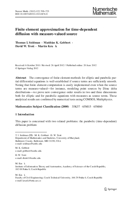 Pdf Finite Element Approximation For Time Dependent Diffusion With Measure Valued Source