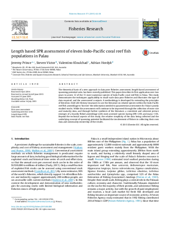(PDF) Length based SPR assessment of eleven Indo-Pacific coral reef ...