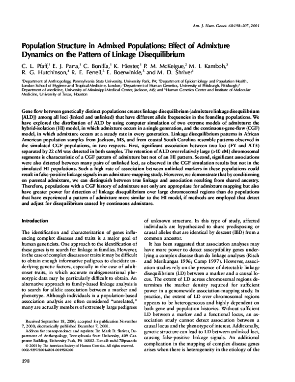 Pdf Population Structure In Admixed Populations Effect Of Admixture