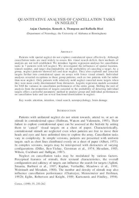 (PDF) Quantitative analysis of cancellation tasks in neglect