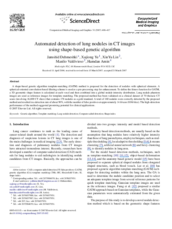 Automated Detection Of Lung Nodules In Ct Images Using Shape Based Genetic Algorithm 5508