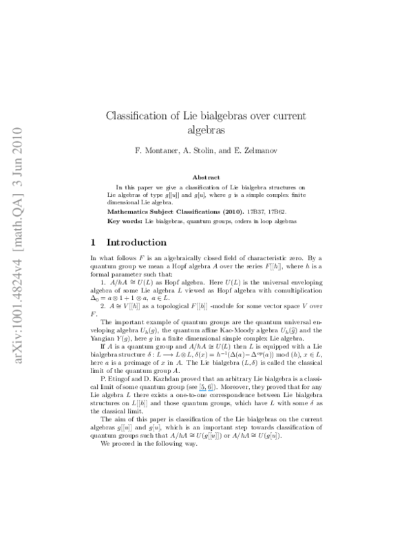 (PDF) Classification of Lie bialgebras over current algebras