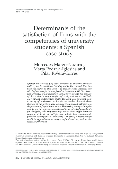 (PDF) Determinants of the satisfaction of firms with the competencies of university students: a ...