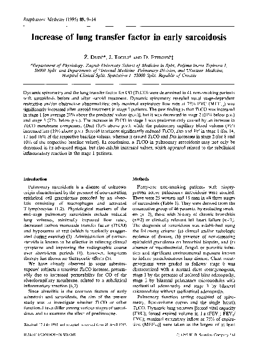 (PDF) Increase of lung transfer factor in early sarcoidosis