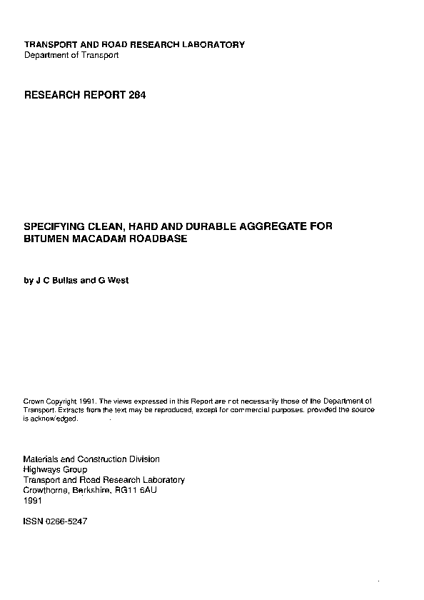 (PDF) Transport and Road Research Laboratory TRRL TRL RR284 Specifying ...