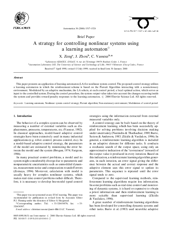 (PDF) A strategy for controlling nonlinear systems using a learning automaton | Christian ...
