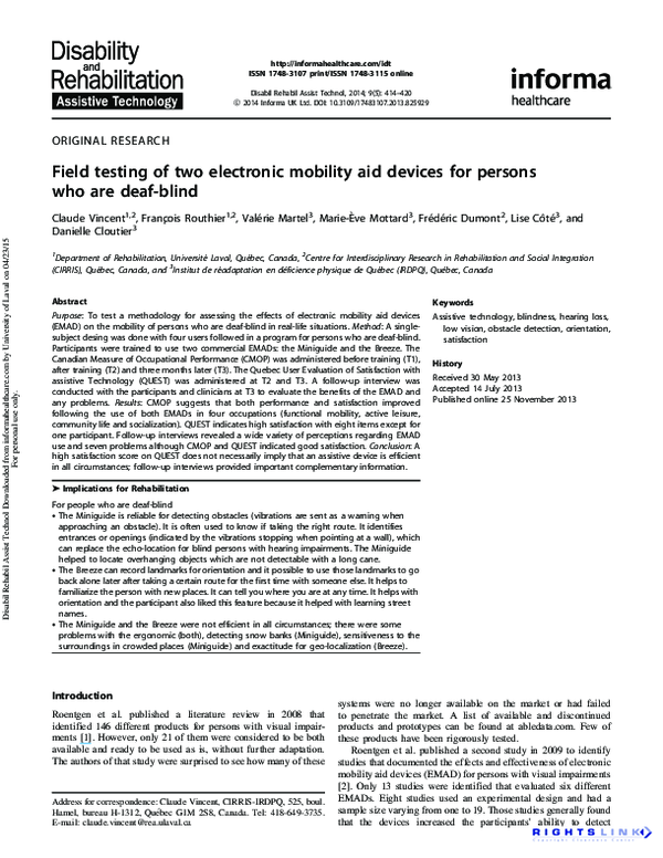 (PDF) Field testing of two electronic mobility aid devices for persons ...
