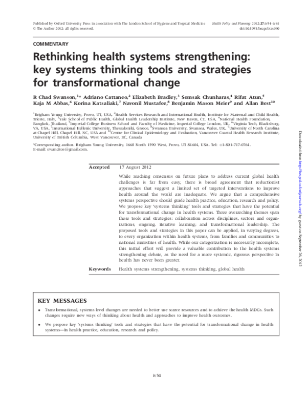 (PDF) Rethinking health systems strengthening: key systems thinking ...