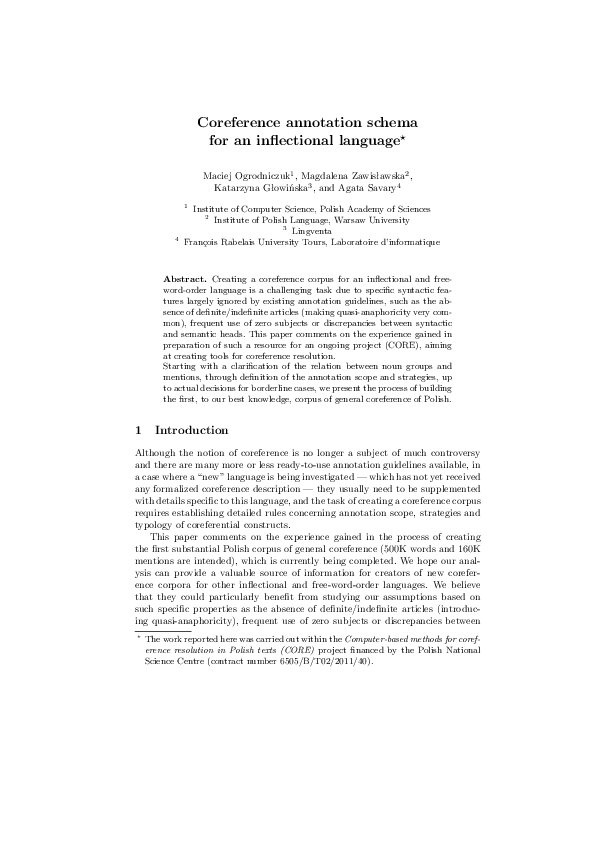 (PDF) Coreference annotation schema for an inflectional language⋆