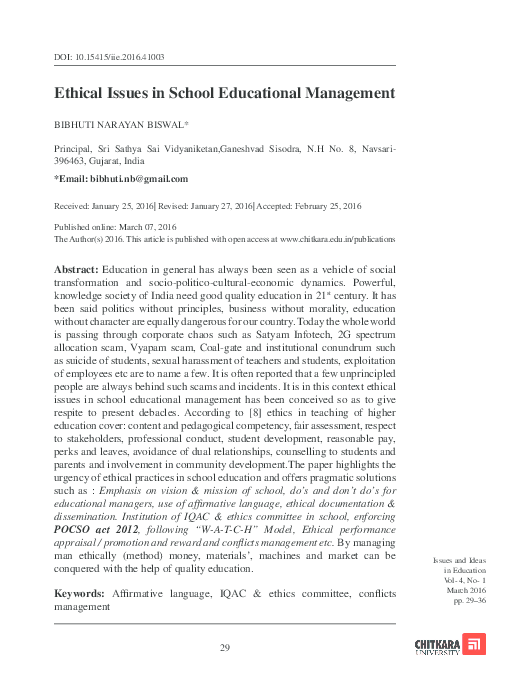 (PDF) Ethical Issues in School Educational Management