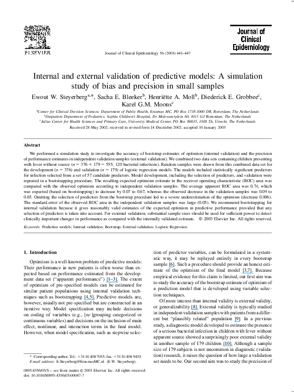 (PDF) Internal and external validation of predictive models: a simulation study of bias and ...