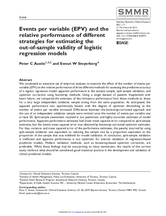 (PDF) Events per variable (EPV) and the relative performance of different strategies for ...