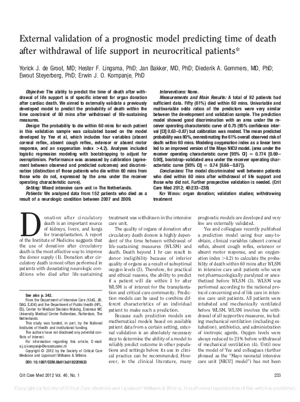 (PDF) External validation of a prognostic model predicting time of death after withdrawal of ...