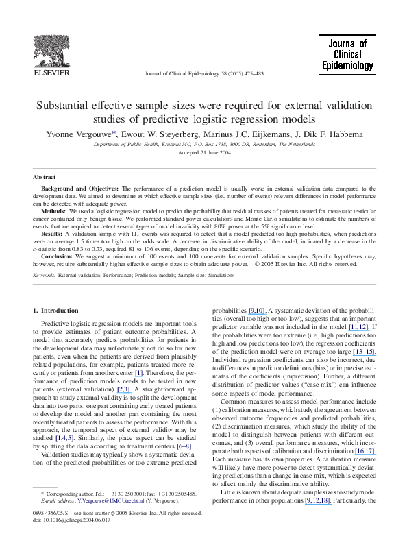 (PDF) Substantial effective sample sizes were required for external validation studies of ...