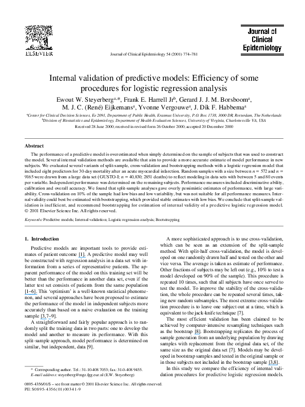 Pdf Internal Validation Of Predictive Models Efficiency Of Some