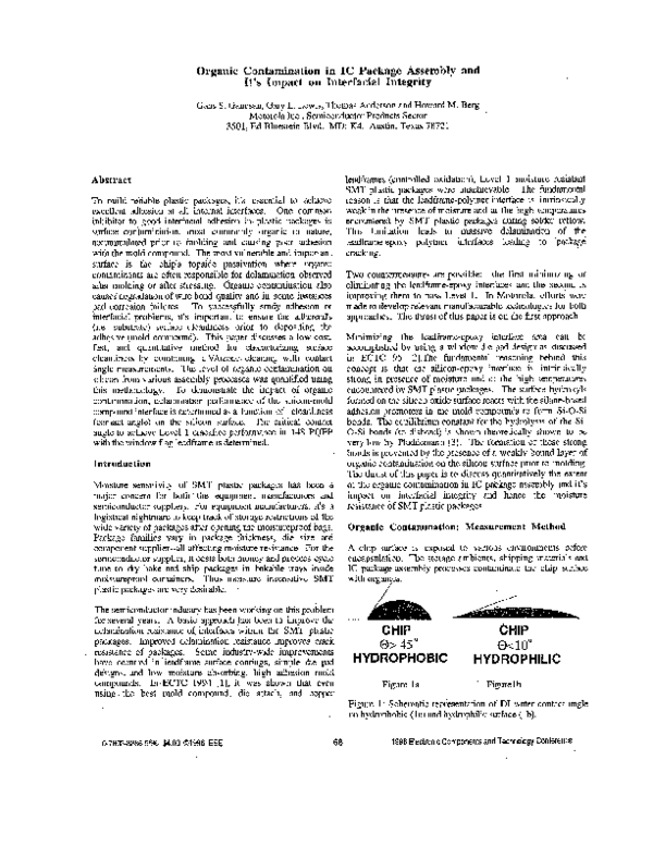 (PDF) Organic contamination in IC package assembly and it's impact on ...