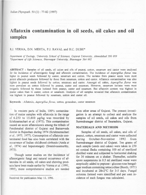 (PDF) Aflatoxin contamination in oil seeds, oil cakes and oil samples
