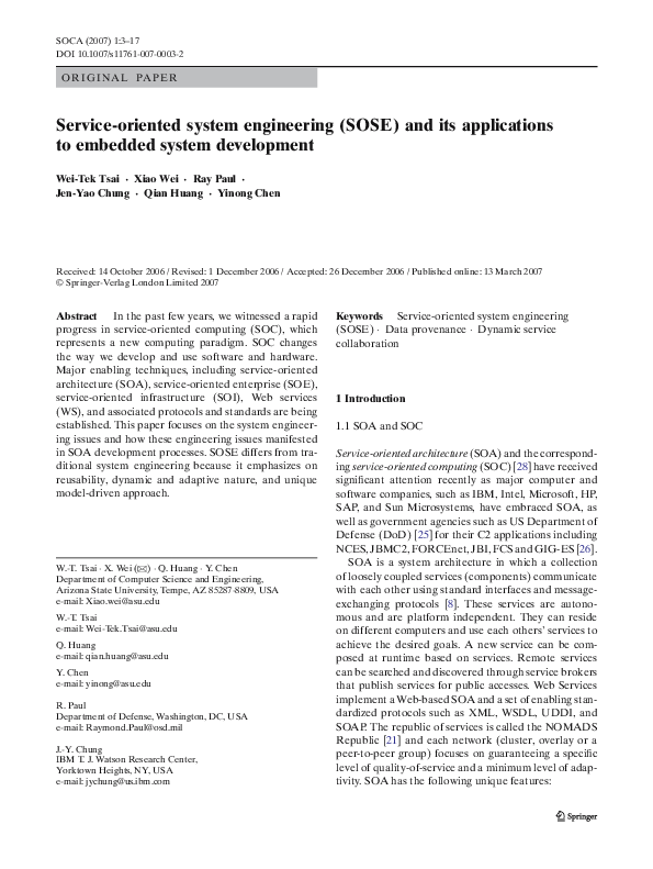 (PDF) Service-oriented system engineering (SOSE) and its applications to embedded system ...