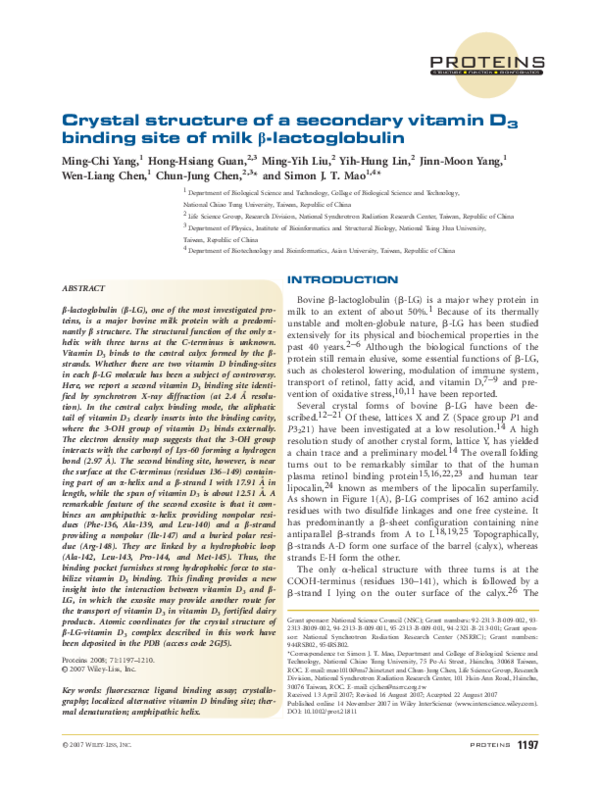 (PDF) Crystal structure of a secondary vitamin D3 binding site of milk ...