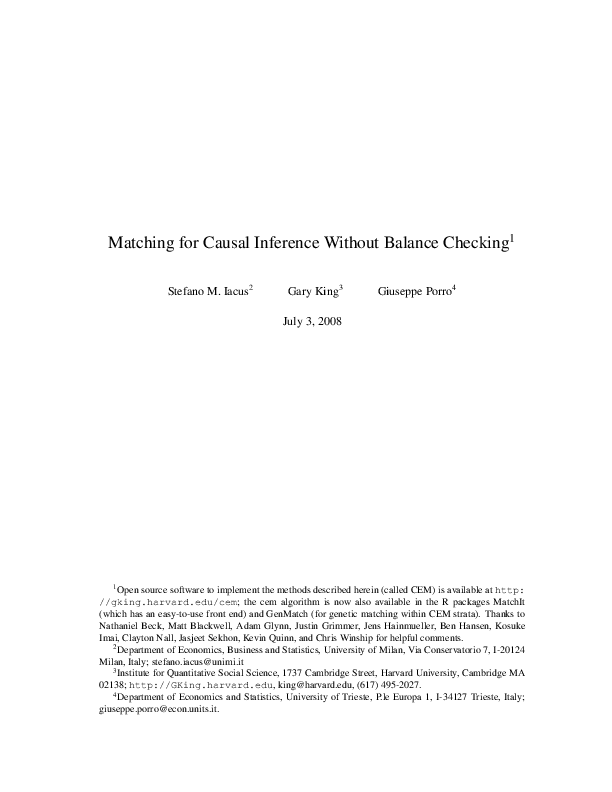 (PDF) Matching for Causal Inference Without Balance Checking