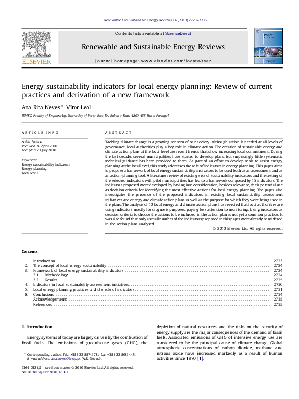 (PDF) Energy sustainability indicators for local energy planning ...