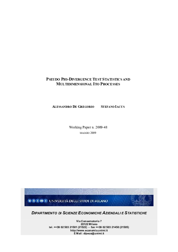 Pdf Pseudo Phi Divergence Test Statistics And Multidimensional Ito