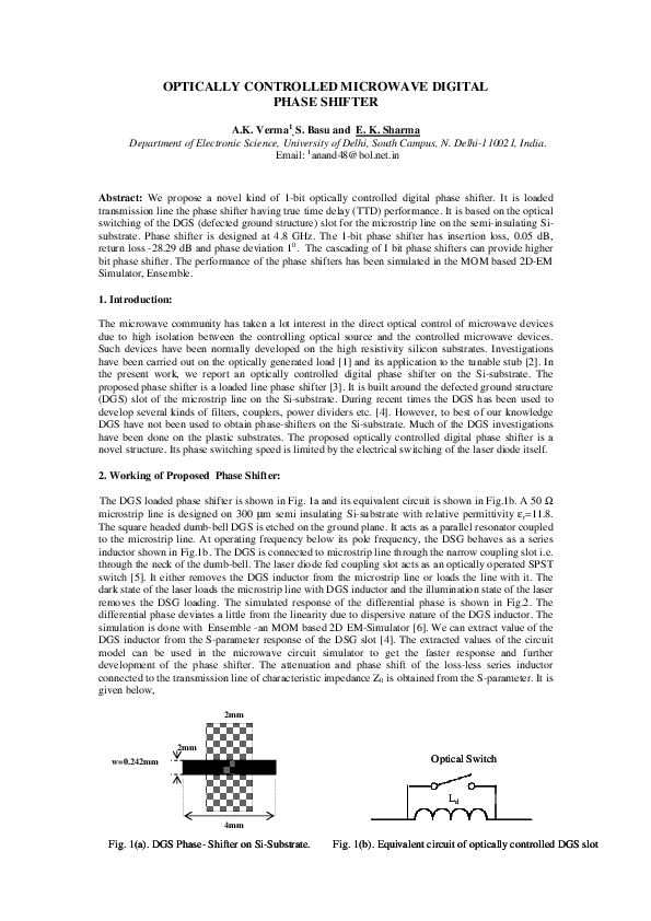 (PDF) Optically Controlled Microwave Digital Phase Shifter