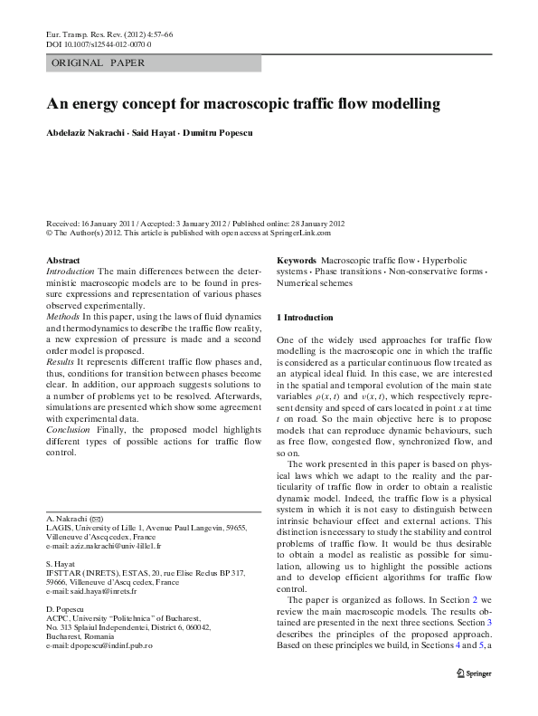 (PDF) An energy concept for macroscopic traffic flow modelling