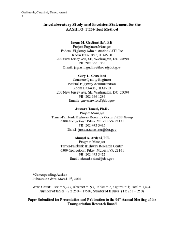 (DOC) Interlaboratory Study and Precision Statement for the AASHTO T ...
