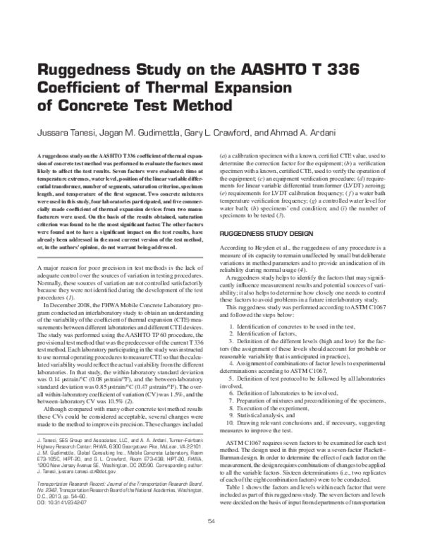 (PDF) Ruggedness Study on the AASHTO T 336 Coefficient of Thermal ...
