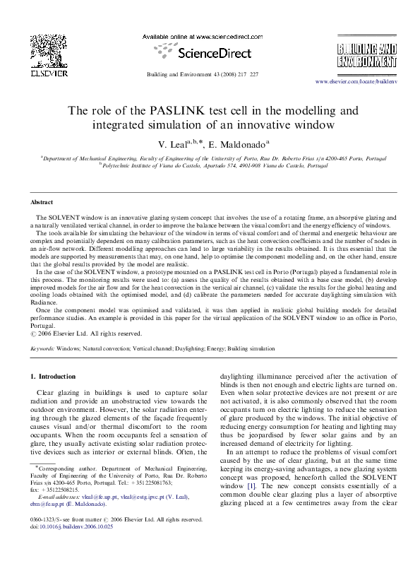 (PDF) The role of the PASLINK test cell in the modelling and integrated ...