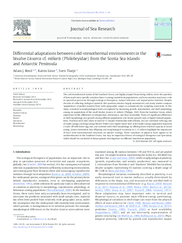 (PDF) Differential adaptations between cold-stenothermal environments ...