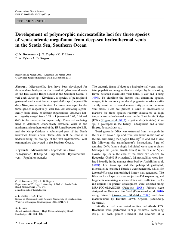 (PDF) Development of polymorphic microsatellite loci markers for the ...