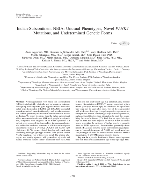 (PDF) Indian-subcontinent NBIA: Unusual phenotypes, novel PANK2 ...