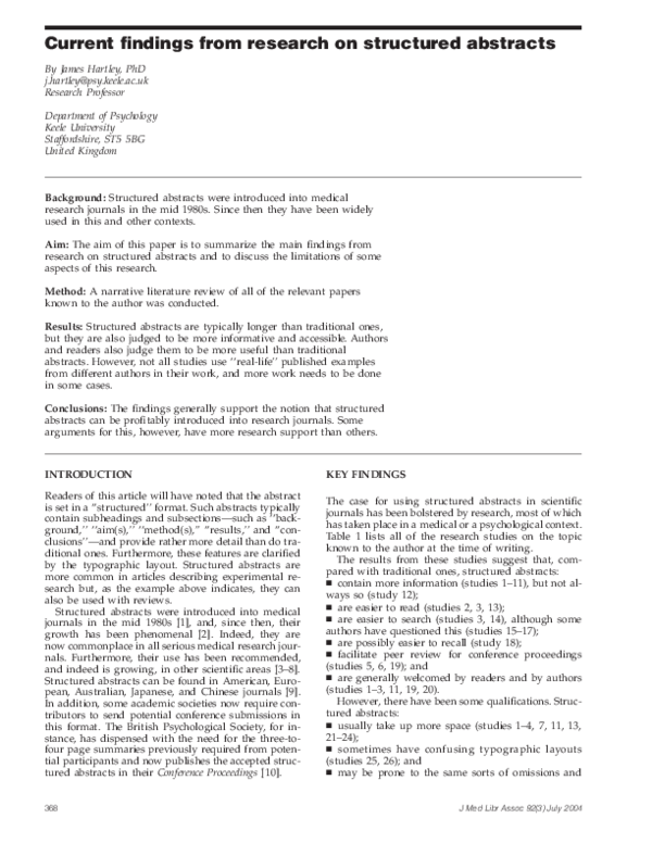 (PDF) Current findings from research on structured abstracts: an update