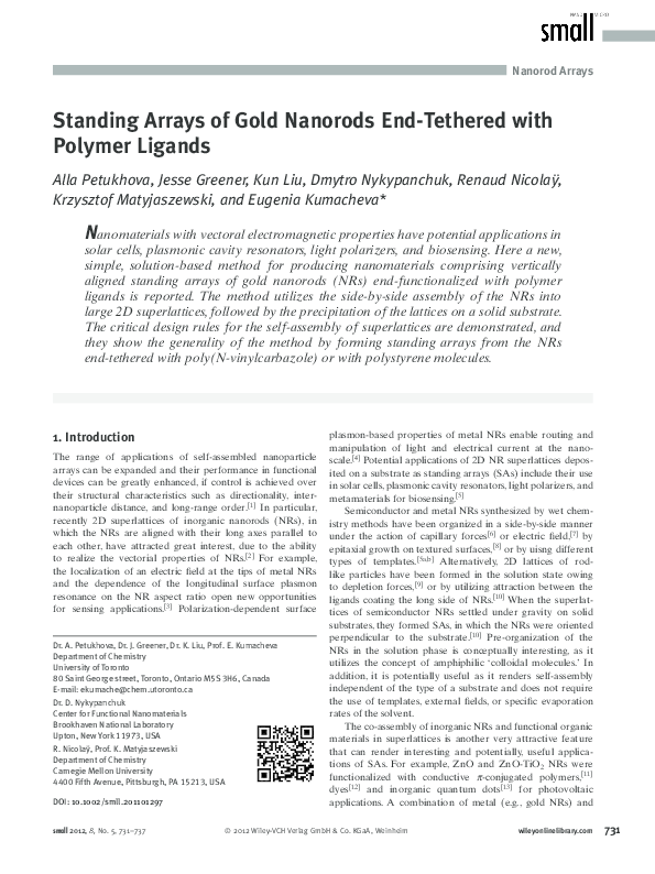 (PDF) Standing Arrays of Gold Nanorods End-Tethered with Polymer Ligands
