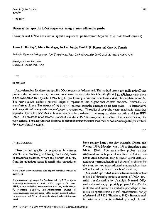 (PDF) Bioassay for specific DNA sequences using a non-radioactive probe