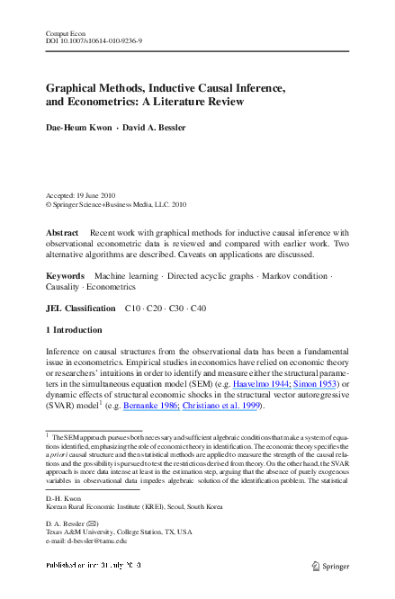 Pdf Graphical Methods Inductive Causal Inference And Econometrics