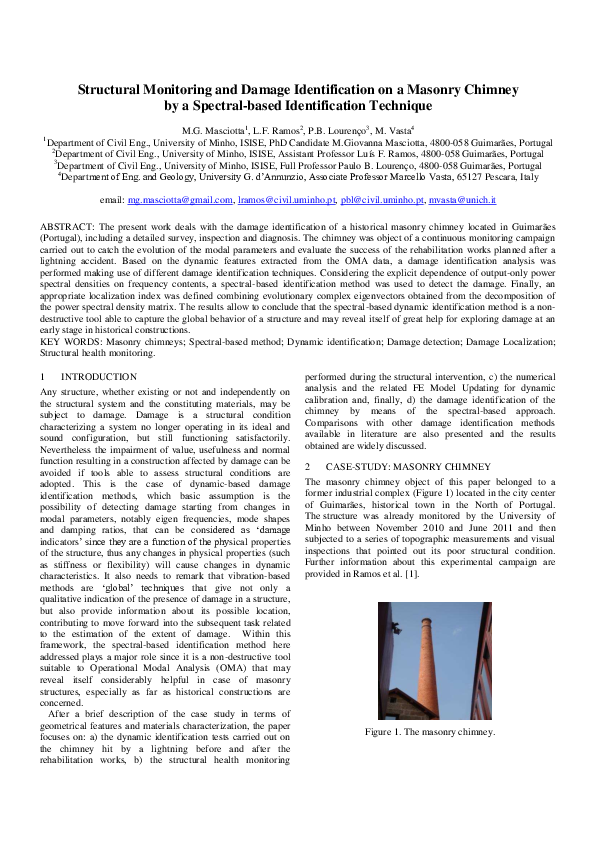 (PDF) Structural monitoring and damage identification on a masonry chimney by a spectral-based ...