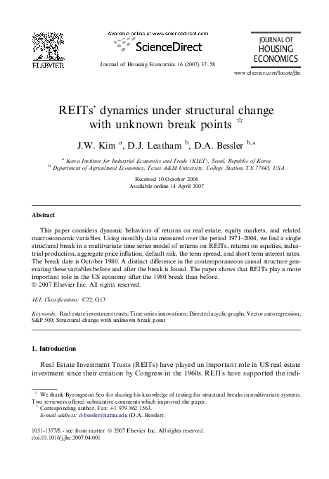 (PDF) REITs’ dynamics under structural change with unknown break points