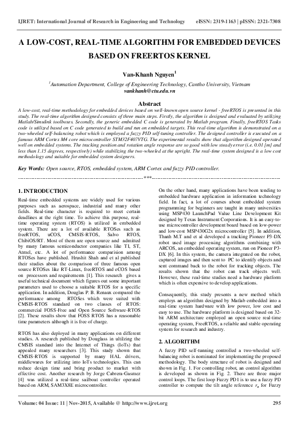 Pdf A Low Cost Real Time Algorithm For Embedded Devices Based On