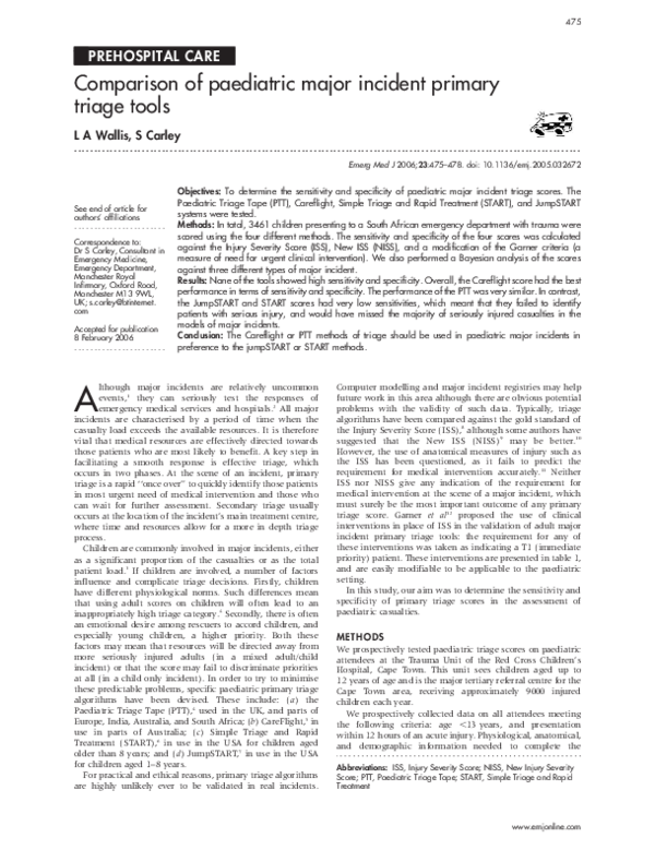 (PDF) Comparison of paediatric major incident primary triage tools