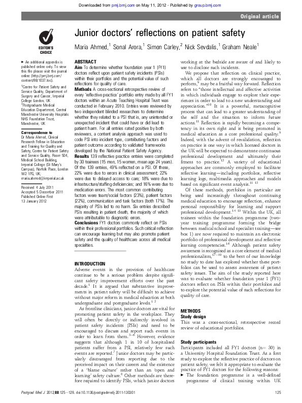 (PDF) Junior doctors' reflections on patient safety