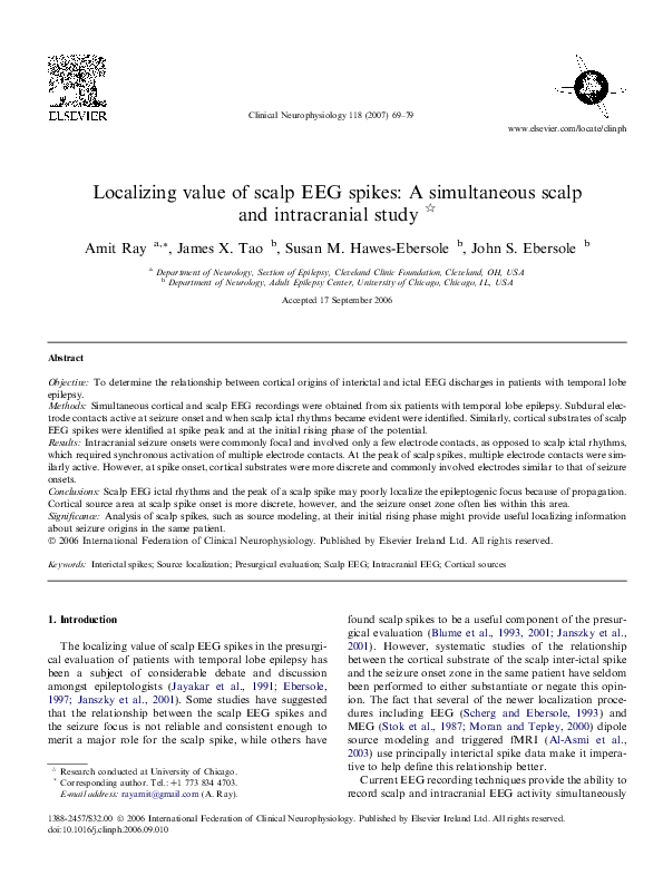 (PDF) Localizing value of scalp EEG spikes: A simultaneous scalp and intracranial study