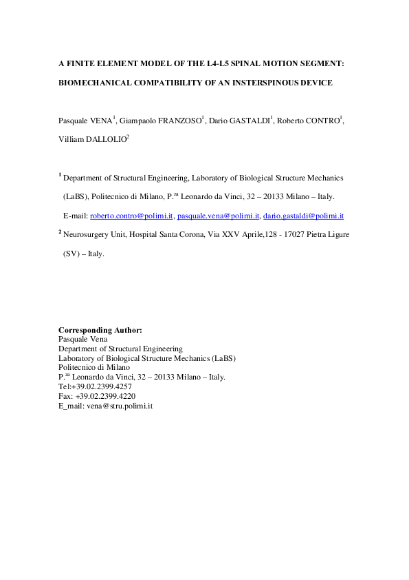 (PDF) A finite element model of the L4–L5 spinal motion segment: biomechanical compatibility of ...