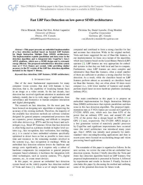(PDF) Fast LBP Face Detection on Low-Power SIMD Architectures