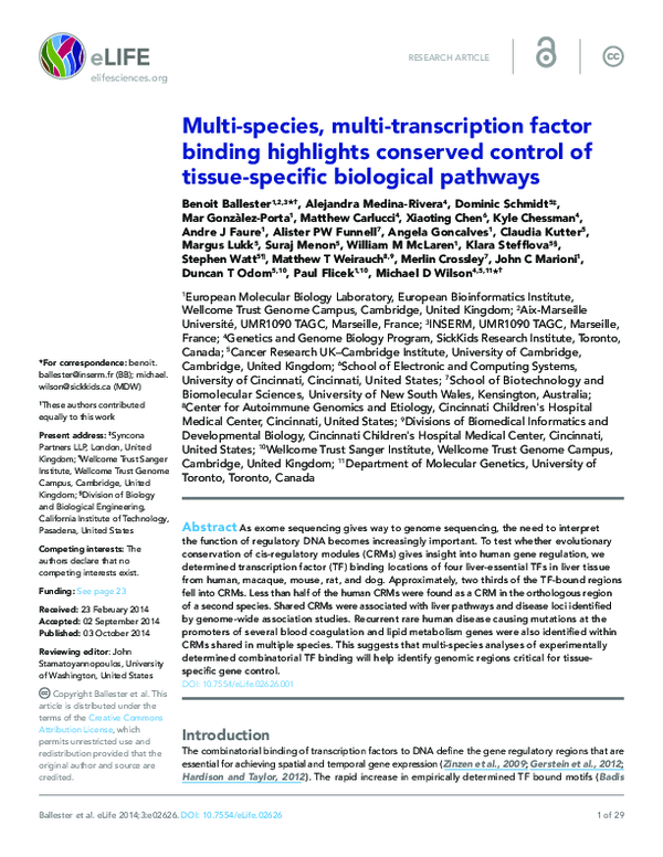 (PDF) Multi-species, multi-transcription factor binding highlights ...