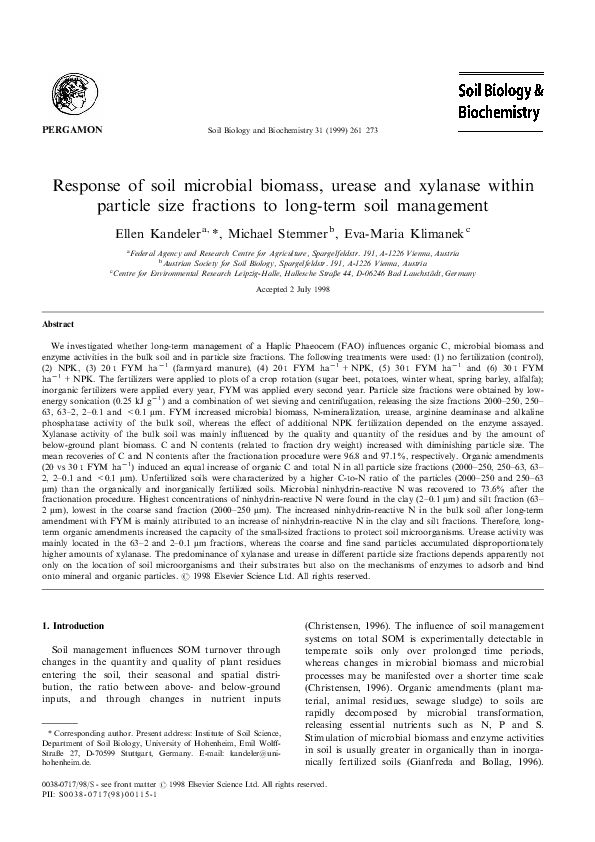 (PDF) Response of soil microbial biomass, urease and xylanase within ...