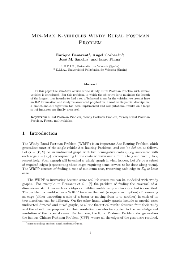 (PDF) Min-Max K-vehicles windy rural postman problem